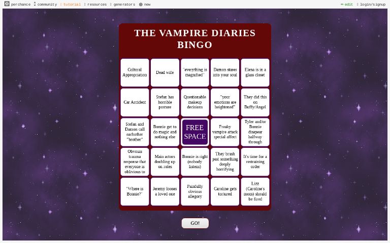 The Vampire Diaries Bingo ― Perchance Generator