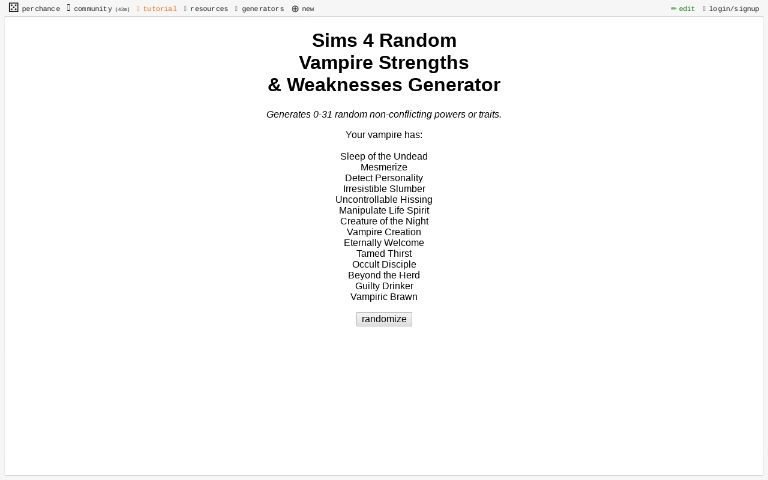Sims 4 Random Vampire Strengths & Weaknesses Generator