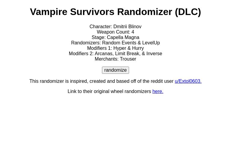 Vampire Survivors Randomizer (DLC) ― Perchance Generator