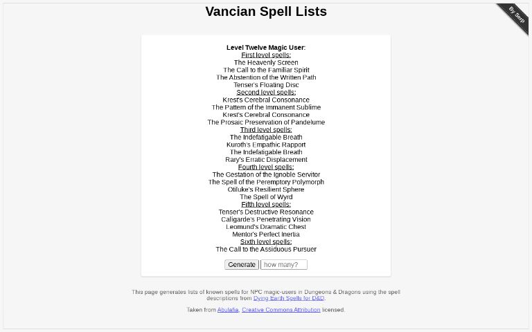 Vancian Spell Lists ― Perchance Generator