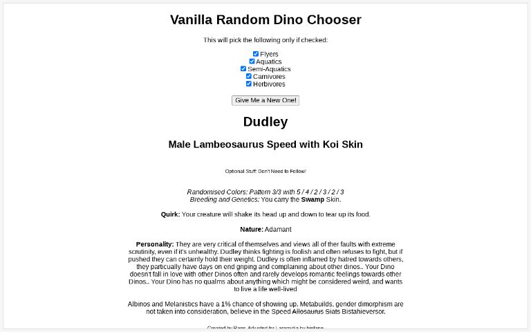 Vanilla Random Dino Chooser ― Perchance Generator
