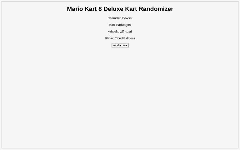 Mario Kart 8 Deluxe Kart Randomizer ― Perchance Generator
