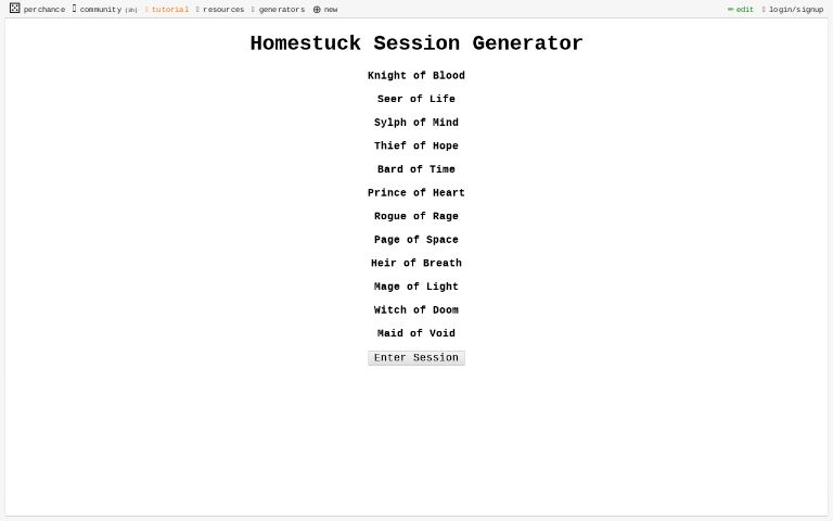 Homestuck Session Generator