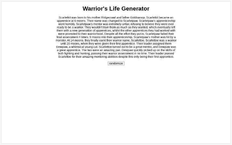Warrior's Life Generator