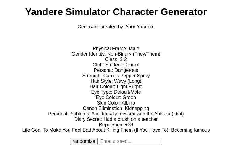 Yandere Simulator Character Generator