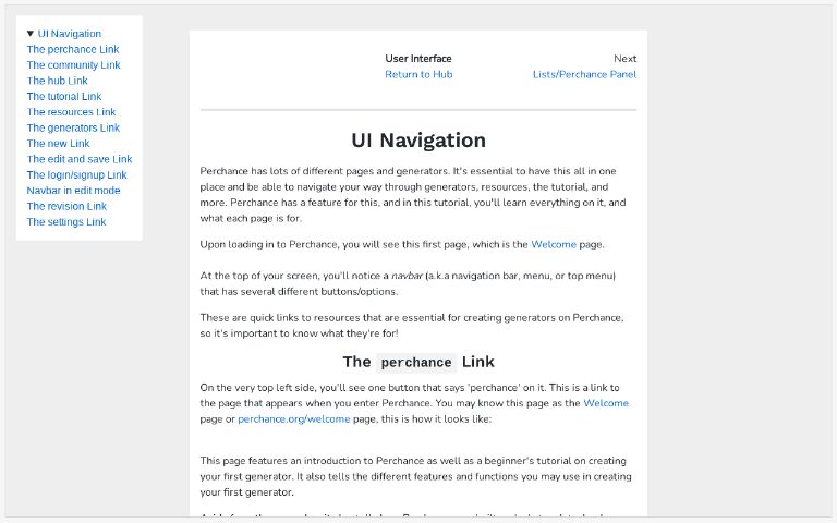 UI Navigation ― Perchance Generator
