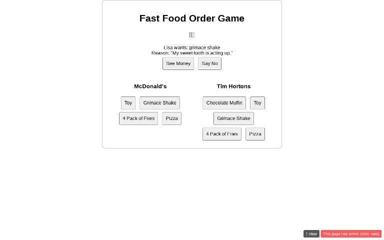 Fast Food Order Game ― Perchance Generator