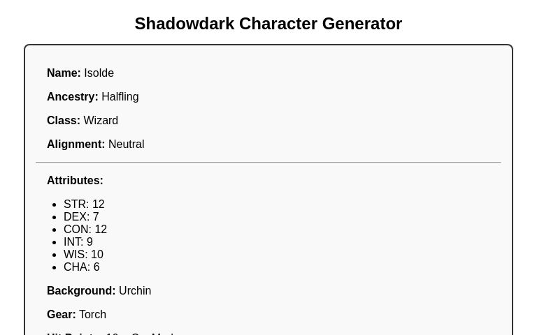 Shadowdark Character Generator