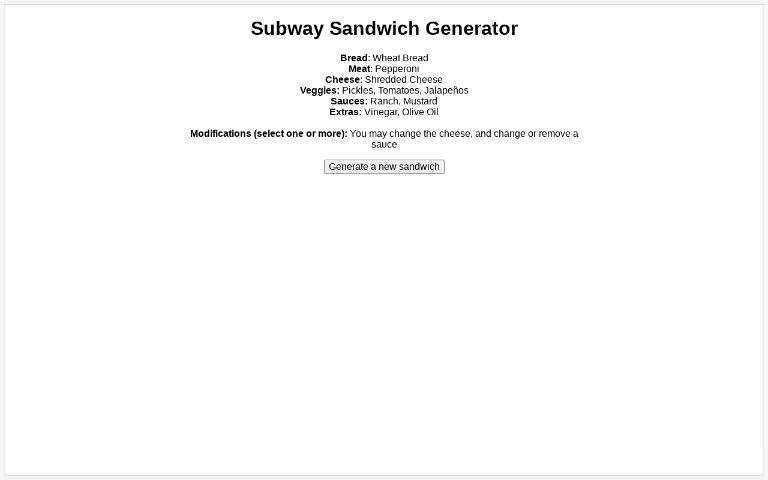 Subway Sandwich Generator