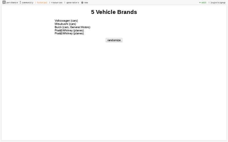5 Vehicle Brands ― Perchance Generator