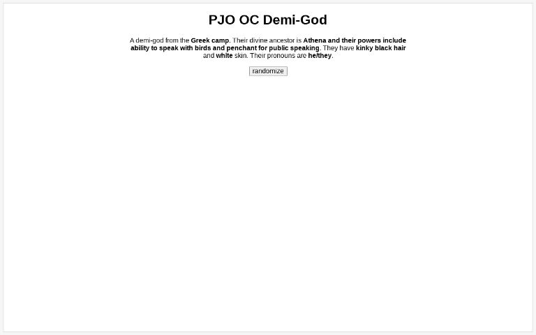 PJO OC Demi-God ― Perchance Generator