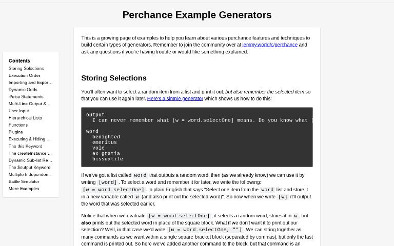 Perchance Example Generators
