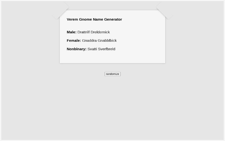 Verem Gnome Name Generator