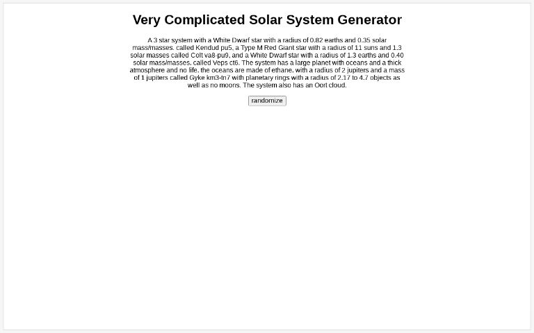 Very Complicated Solar System Generator