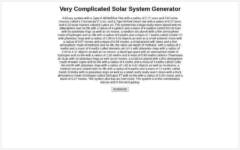 Very Complicated Solar System Generator