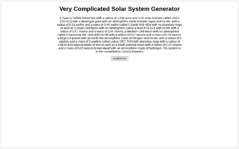 Very Complicated Solar System Generator