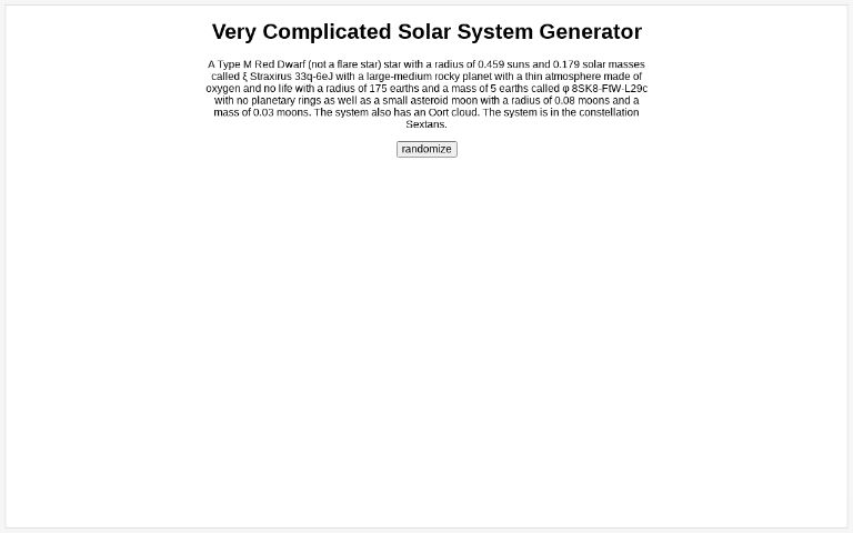 Very Complicated Solar System Generator