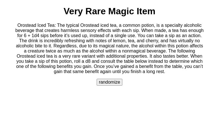 Very Rare Magic Item ― Perchance Generator