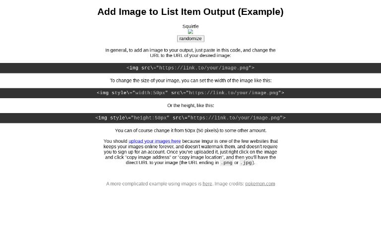 Add Image to List Item Output (Example) ― Perchance Generator