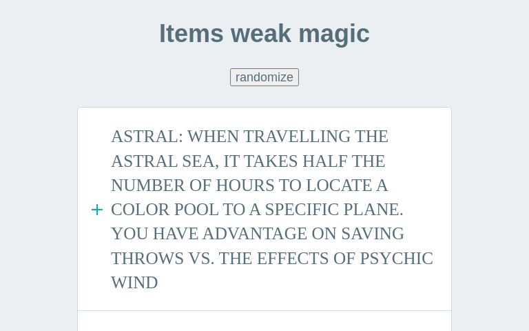 Items weak magic ― Perchance Generator