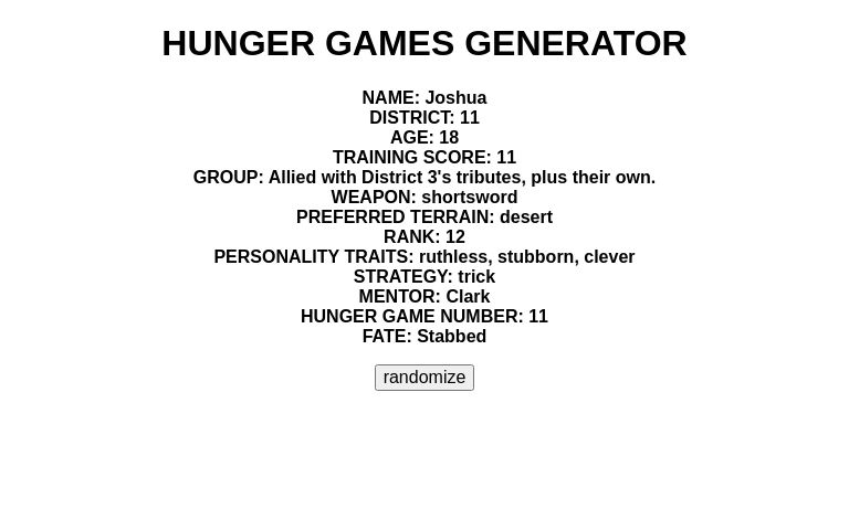 HUNGER GAMES GENERATOR