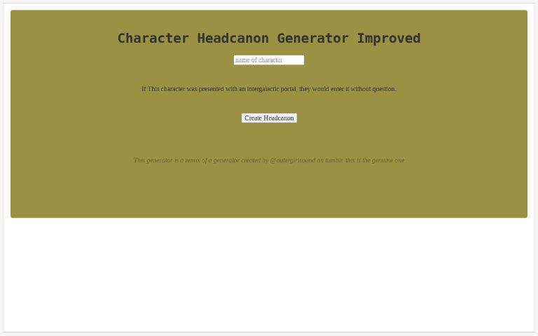 Character Headcanon Generator Improved