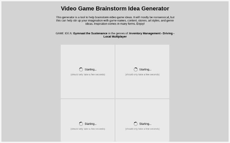 Video Game Brainstorm Idea Generator