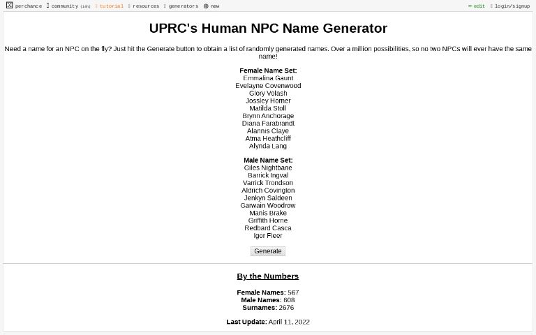 UPRC's Human NPC Name Generator