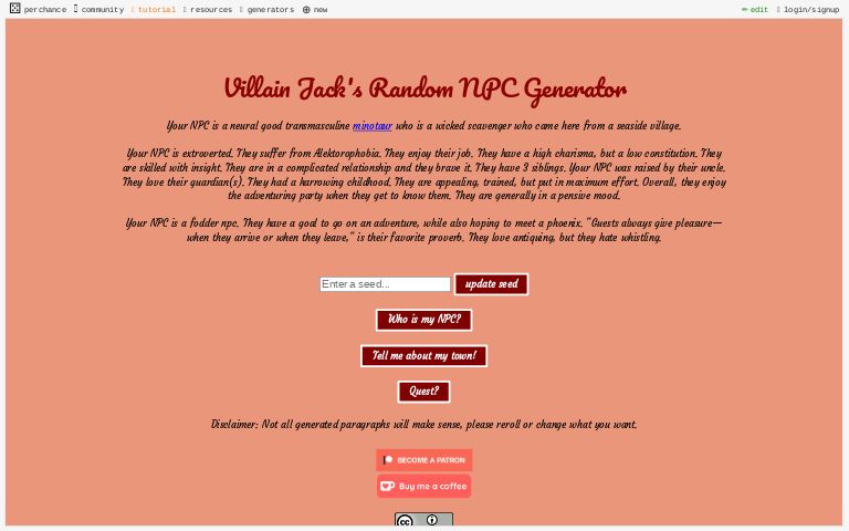 Villain Jack's Random NPC Generator