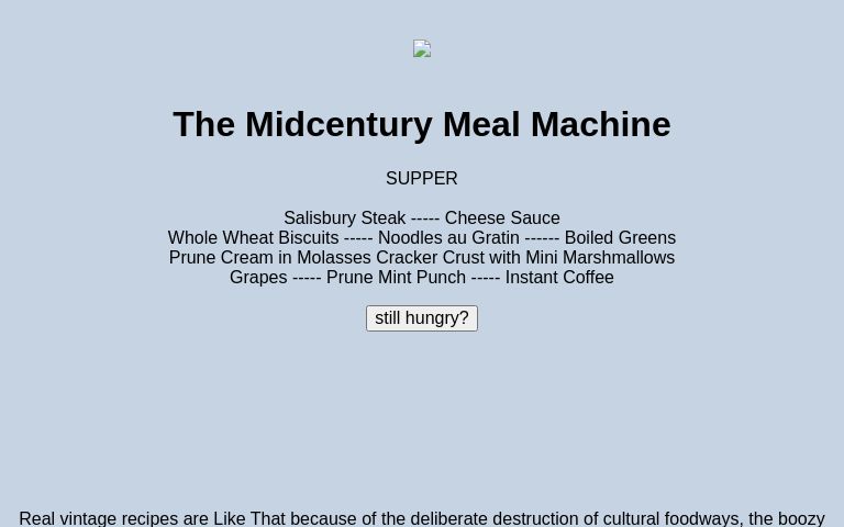 The Midcentury Meal Machine ― Perchance Generator