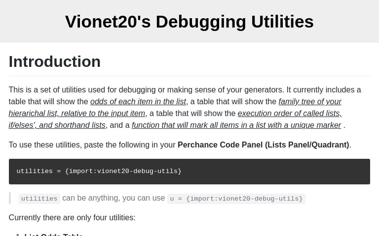Vionet20's Debugging Utilities ― Perchance Generator