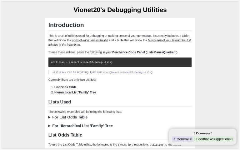 Vionet20's Debugging Utilities ― Perchance Generator