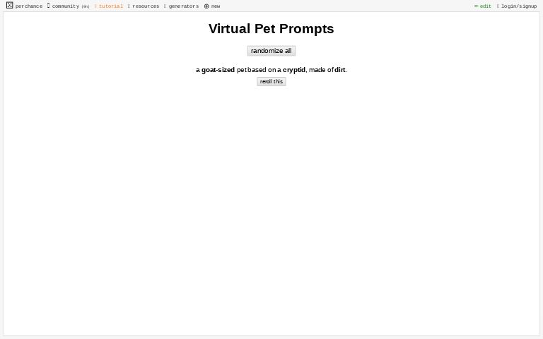 Virtual Pet Prompts ― Perchance Generator