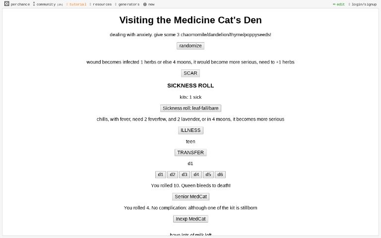 Visiting the Medicine Cat's Den ― Perchance Generator