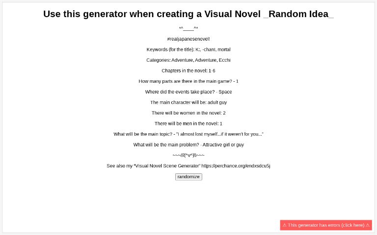 Use this generator when creating a Visual Novel _Random Idea_