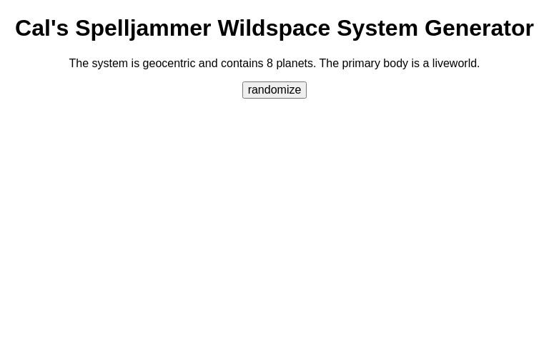 Cal's Spelljammer Wildspace System Generator