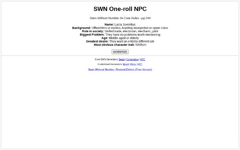 SWN One-roll NPC ― Perchance Generator