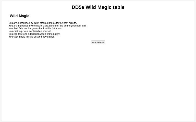 DD5e Wild Magic table ― Perchance Generator