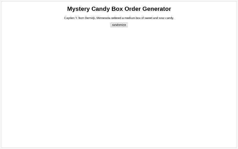 Mystery Candy Box Order Generator