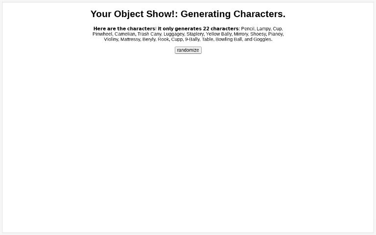 Your Object Show!: Generating Characters.