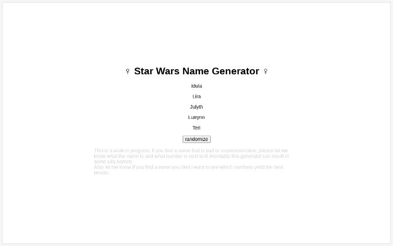♀ Star Wars Name Generator ♀
