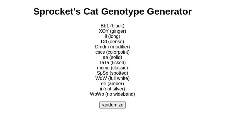 Sprocket's Cat Genotype Generator