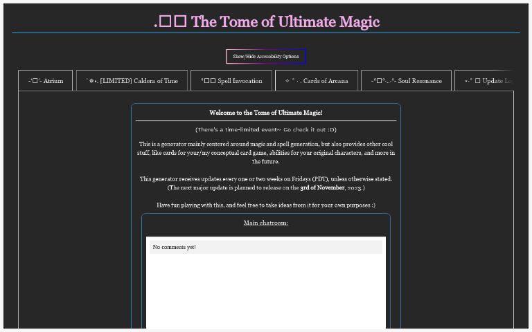 .ೃ࿐ The Tome of Ultimate Magic ― Perchance Generator