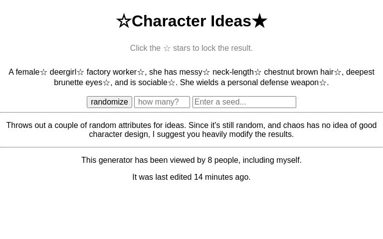 ★Character Ideas☆ ― Perchance Generator