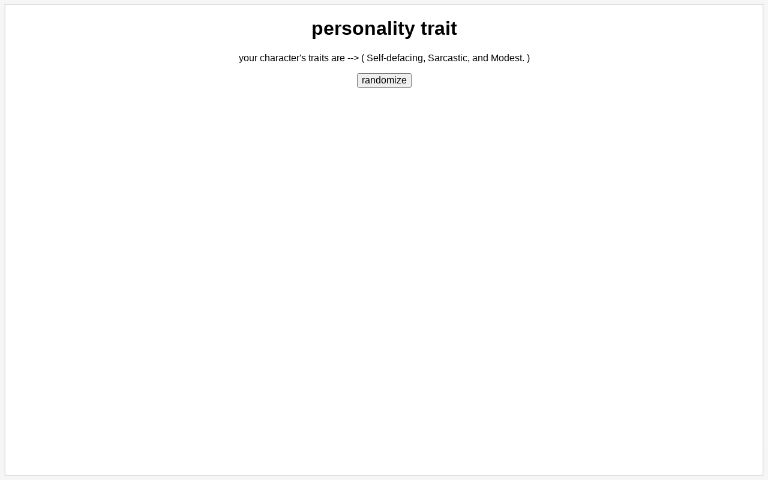 personality trait ― Perchance Generator