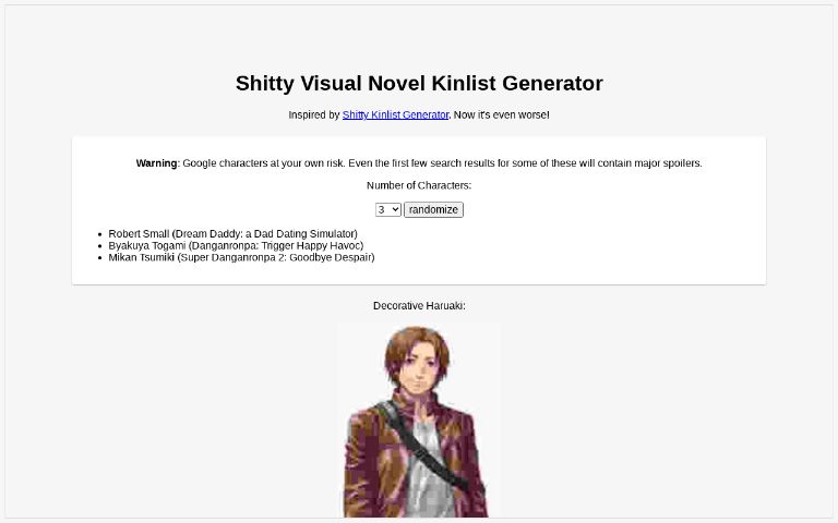 Shitty Visual Novel Kinlist Generator