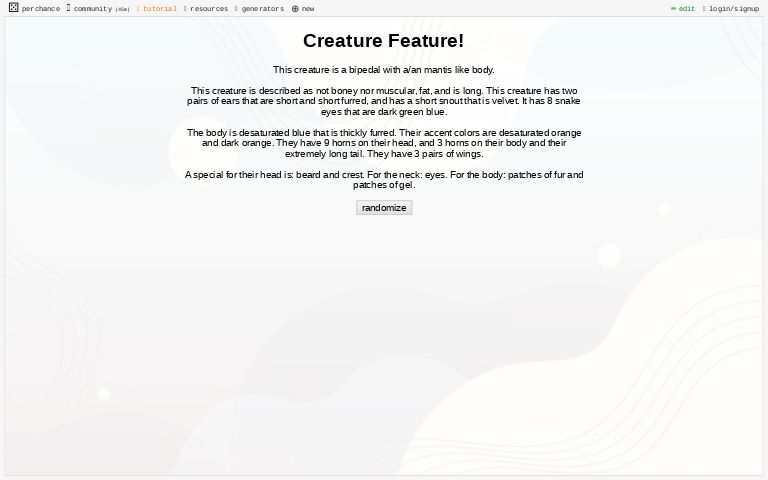 Creature Feature! ― Perchance Generator