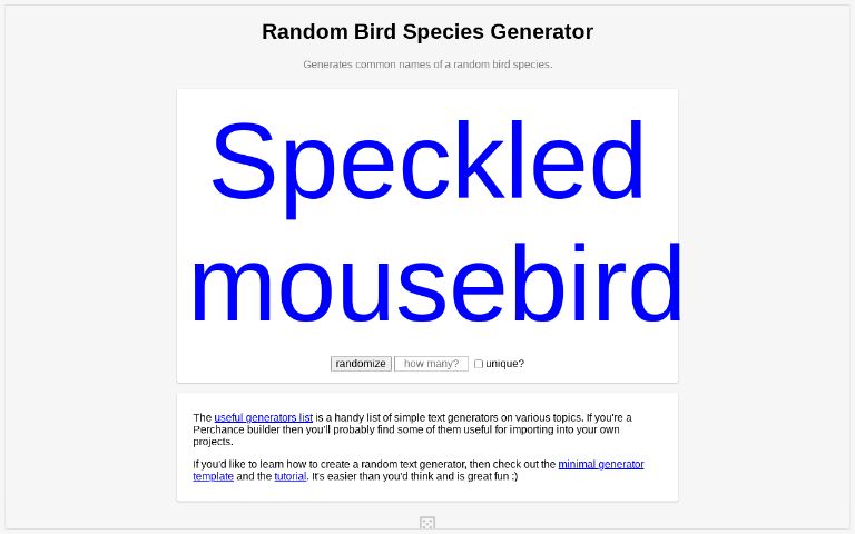 Random Bird Species Generator