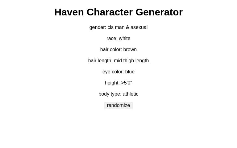 Haven Character Generator
