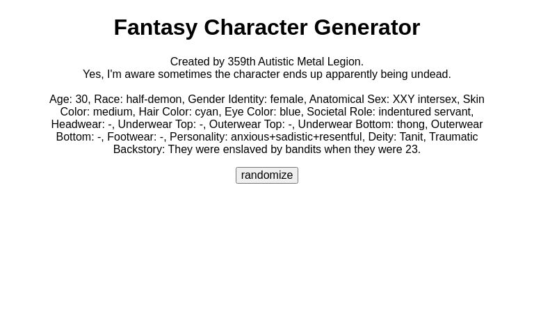 Fantasy Character Generator